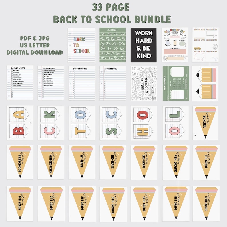 Back to School Printable Bundle: First Day Flags, Banner, Activities ...