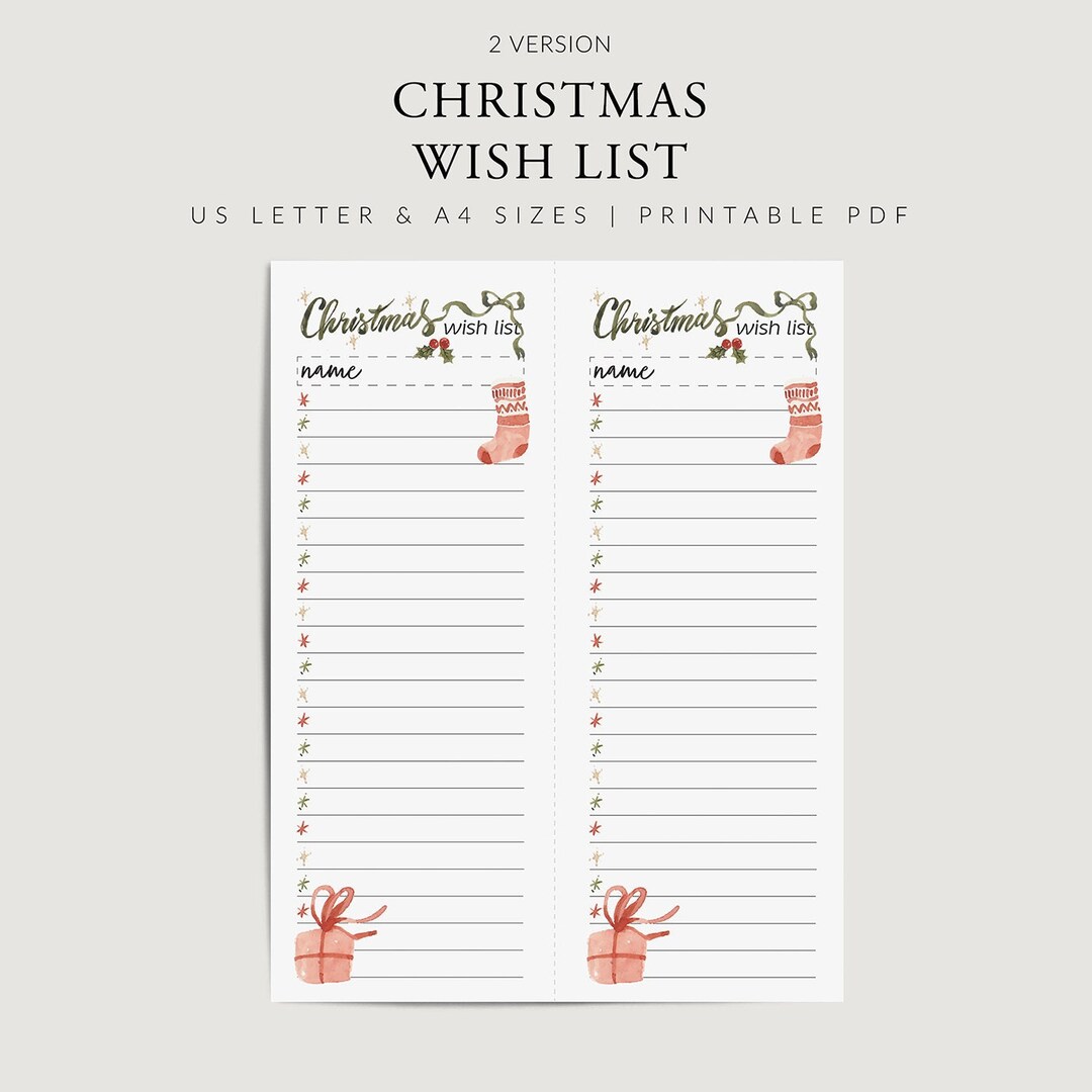 Cute Printable Christmas Wish List Template, 2 Versions Included ...