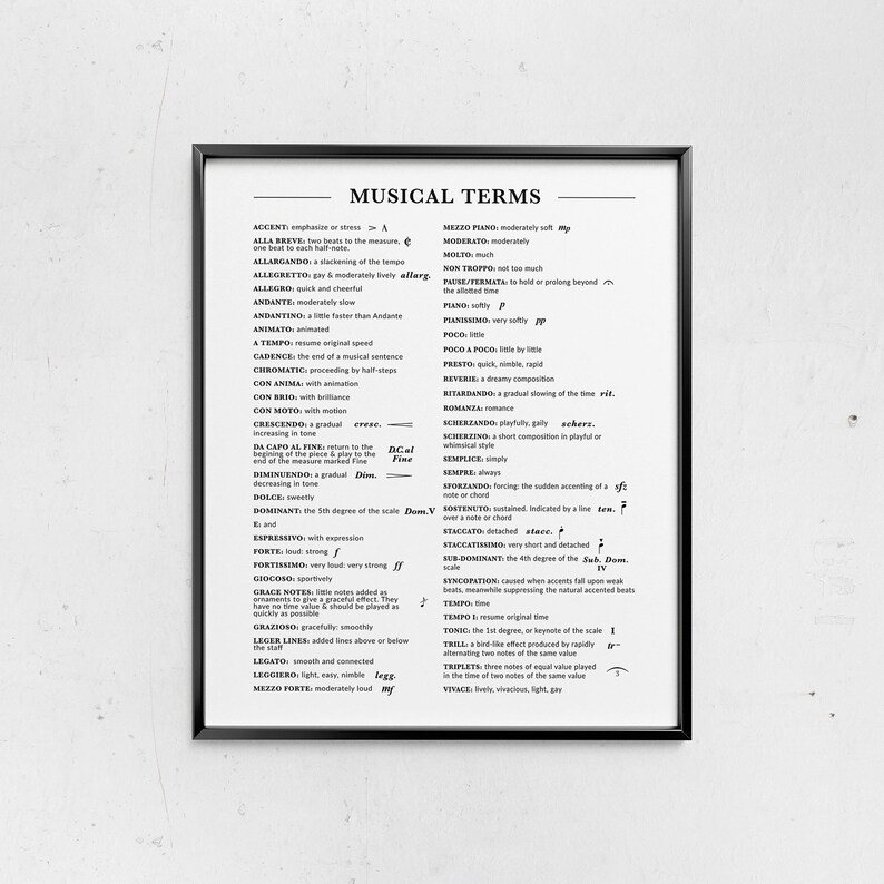 Music Theory Terms and Definitions Poster: Printable Music Glossary ...