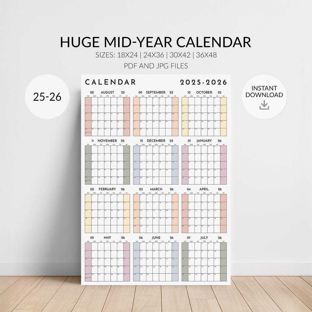 2025-2026 Pastel Rainbow Wall Calendar: Large Academic Planner (digital ...