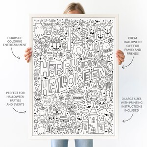 Huge Halloween Doodles Coloring Poster: Kids Party Activity (digital ...