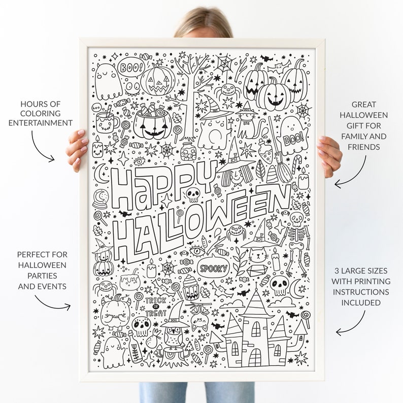Huge Halloween Doodles Coloring Poster: Giant Coloring Sheet, Kids ...
