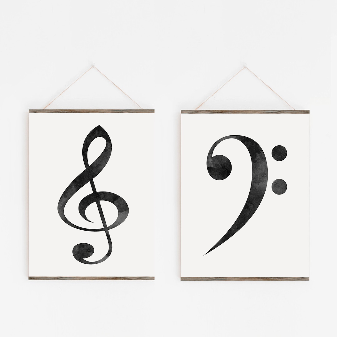 Treble and Bass Clef Art Prints Set of 2 Music Symbols - Etsy