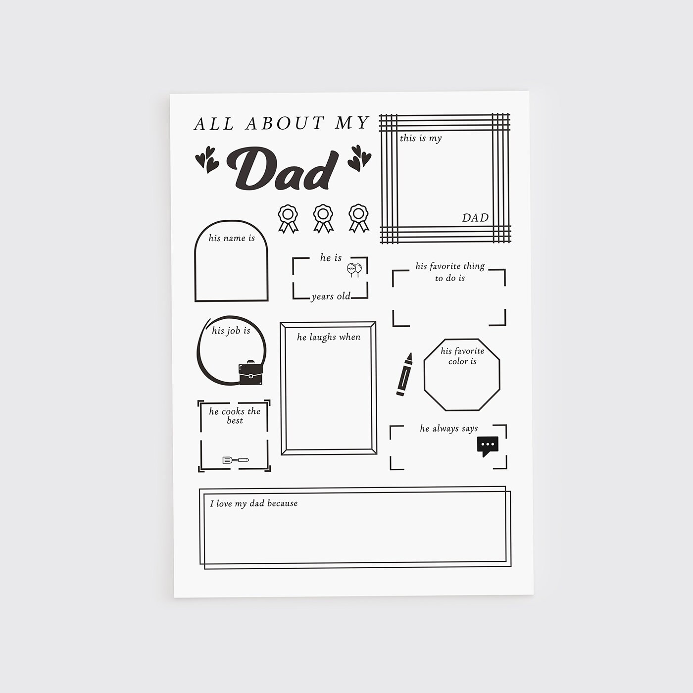 Father’s Day All About My Dad Printable: Kids Fill in the Blank ...