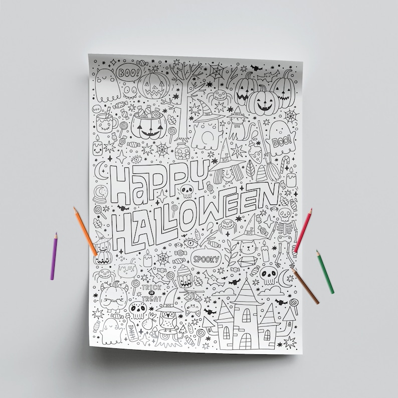 Huge Halloween Doodles Coloring Poster: Giant Coloring Sheet, Kids ...