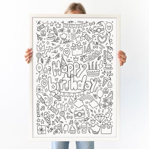 Huge Birthday Coloring Poster Big Happy Birthday Coloring - Etsy