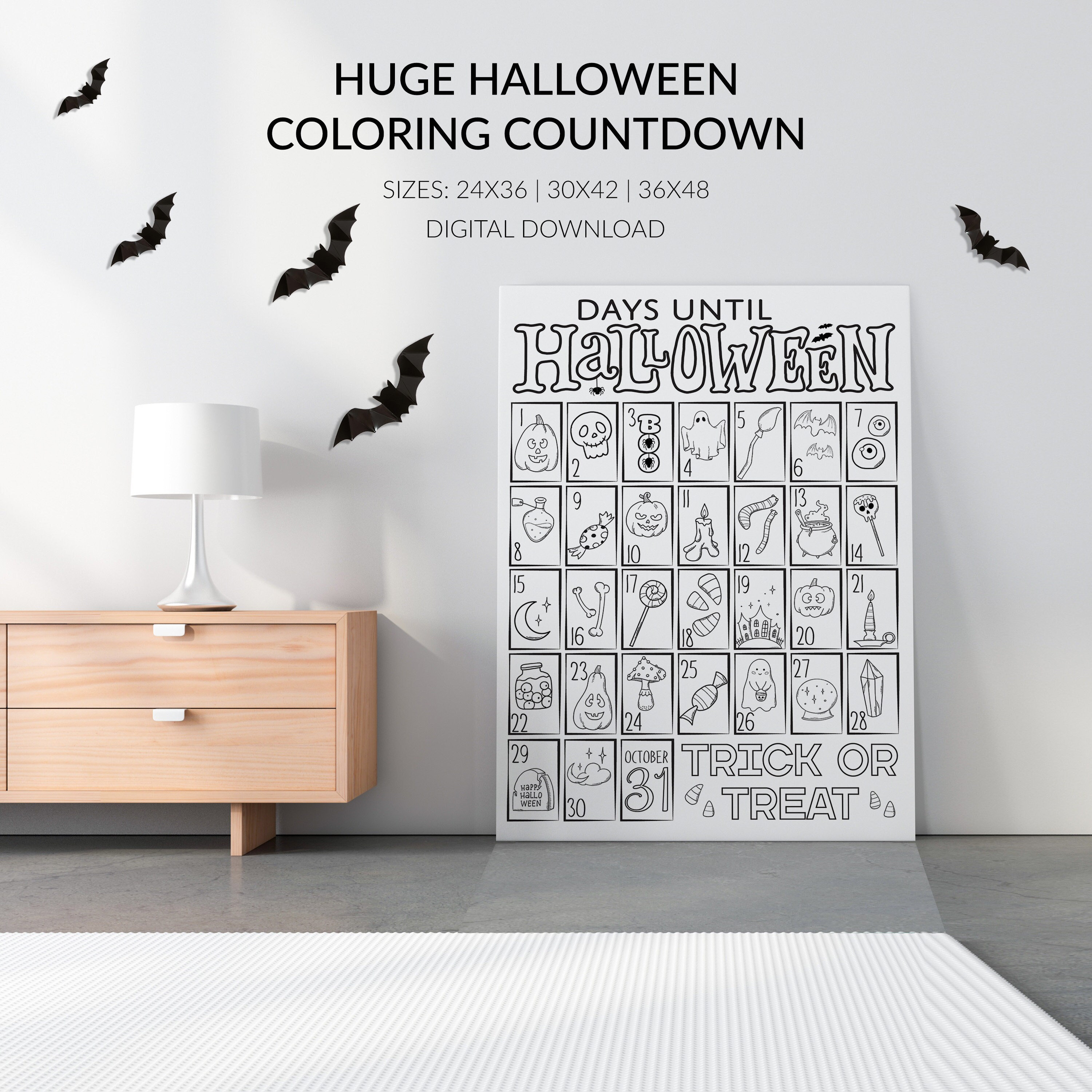Huge Halloween Coloring Countdown Poster: Giant Halloween Doodle ...
