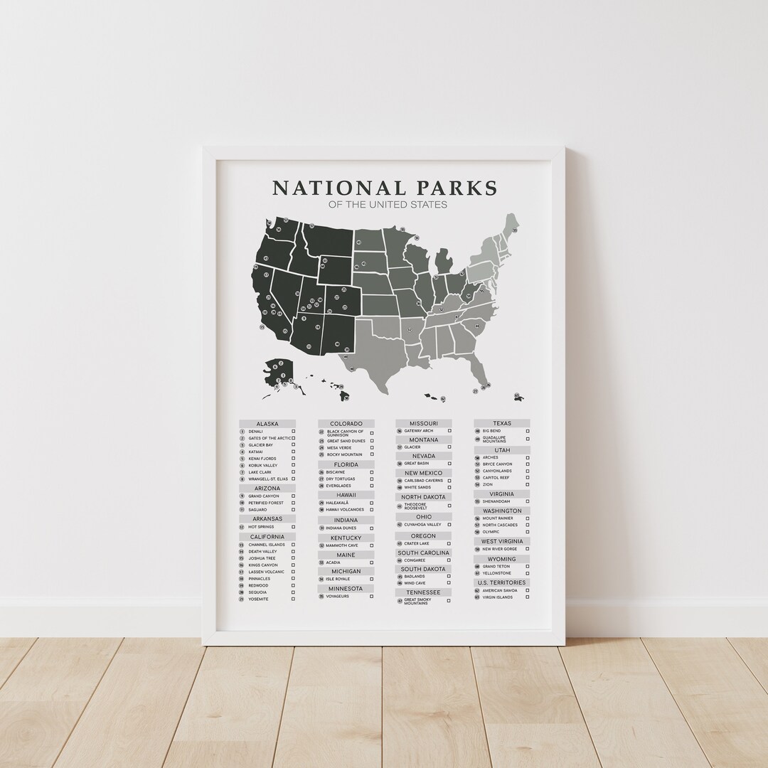 Buy US National Parks Map and Checklist Poster, US National Parks ...