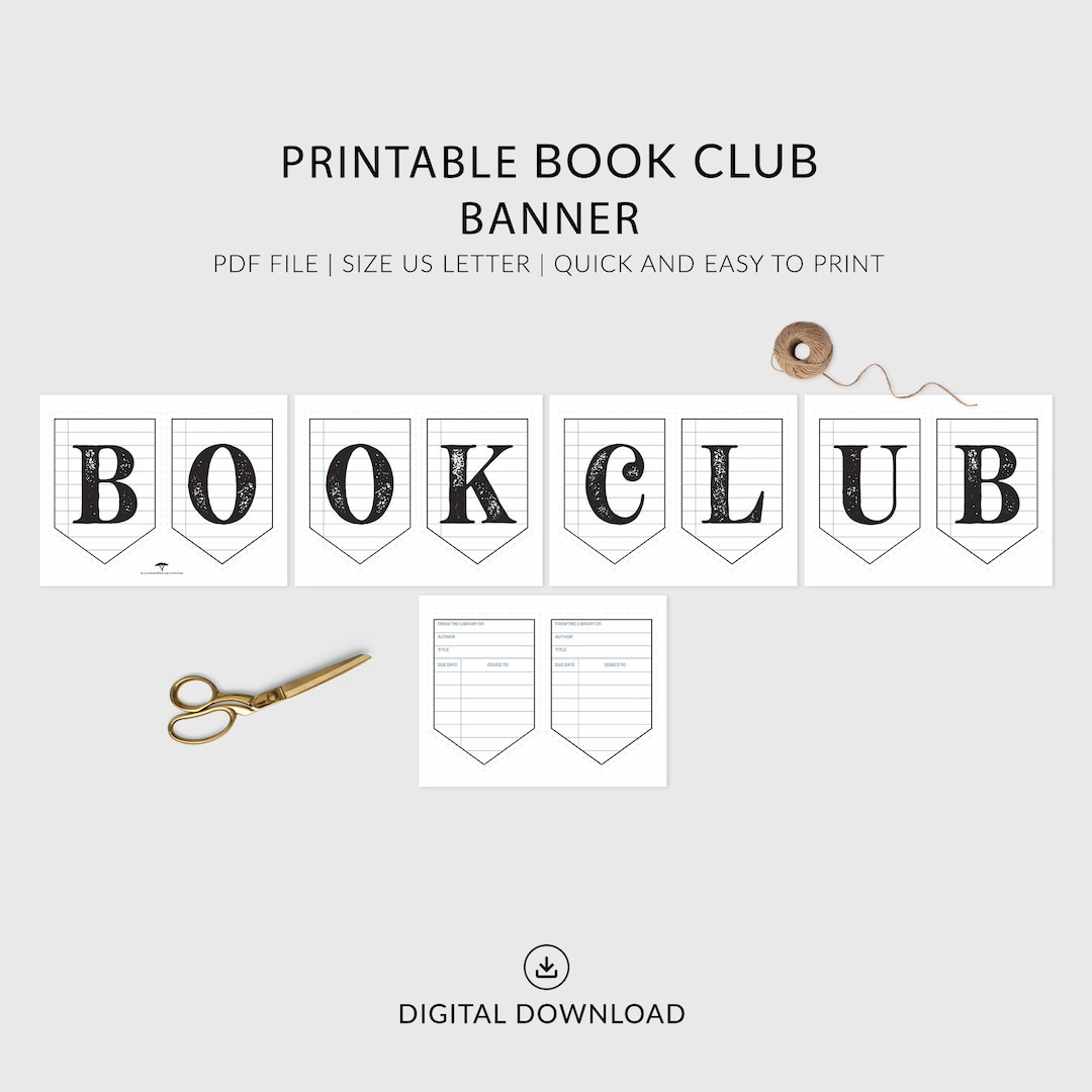 Printable Book Club Banner, Reading Group Decor, Library Card Decor ...