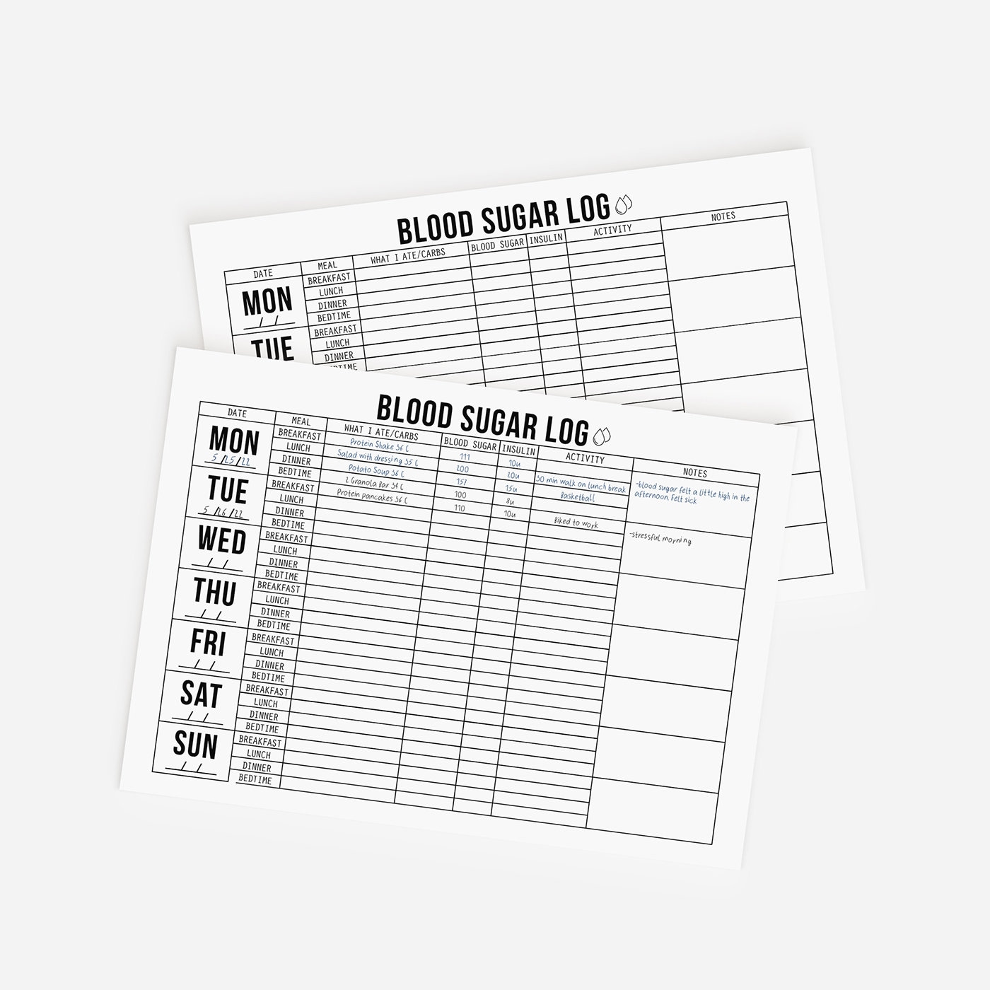 Printable Weekly Blood Sugar Log, Glucose Tracker, Food Journal ...