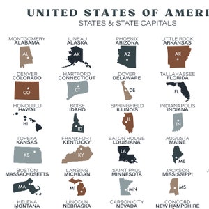 USA State Capitals Poster United States Capitals Chart - Etsy