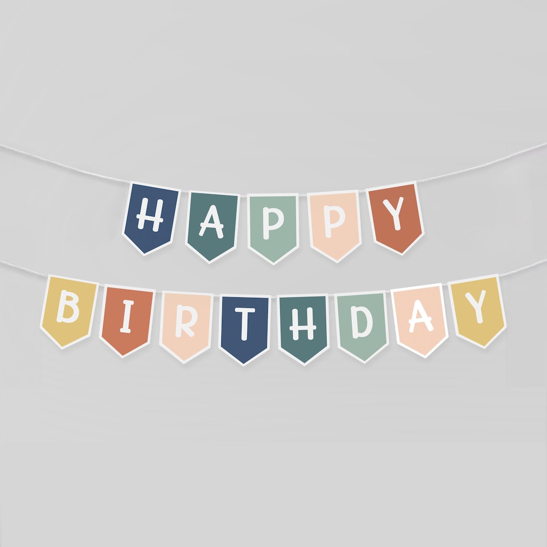 Happy Birthday Printable Banner, DIY Birthday Banner Template, Colorful ...