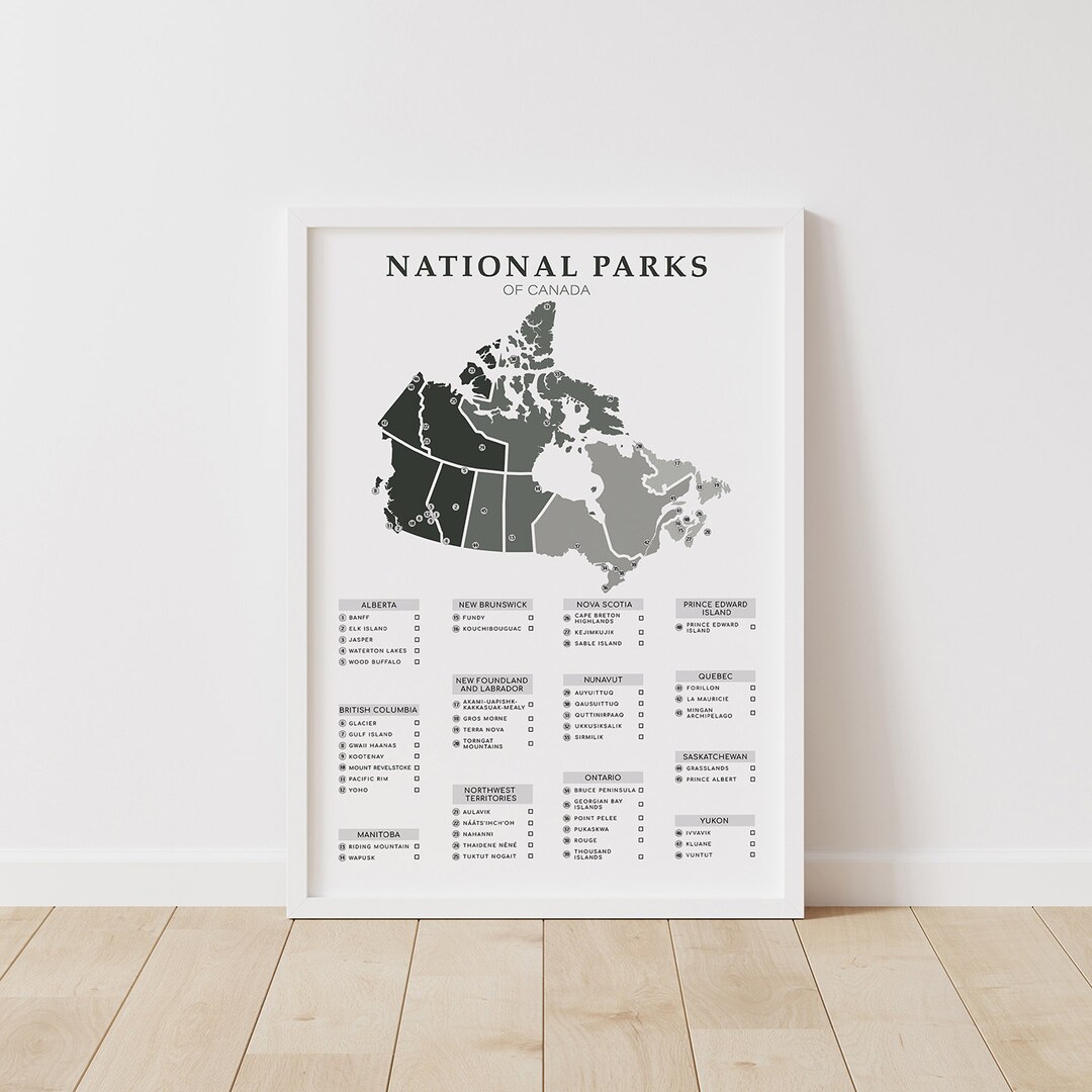 Canada National Parks Map and Checklist Poster, 48 Canadian National ...