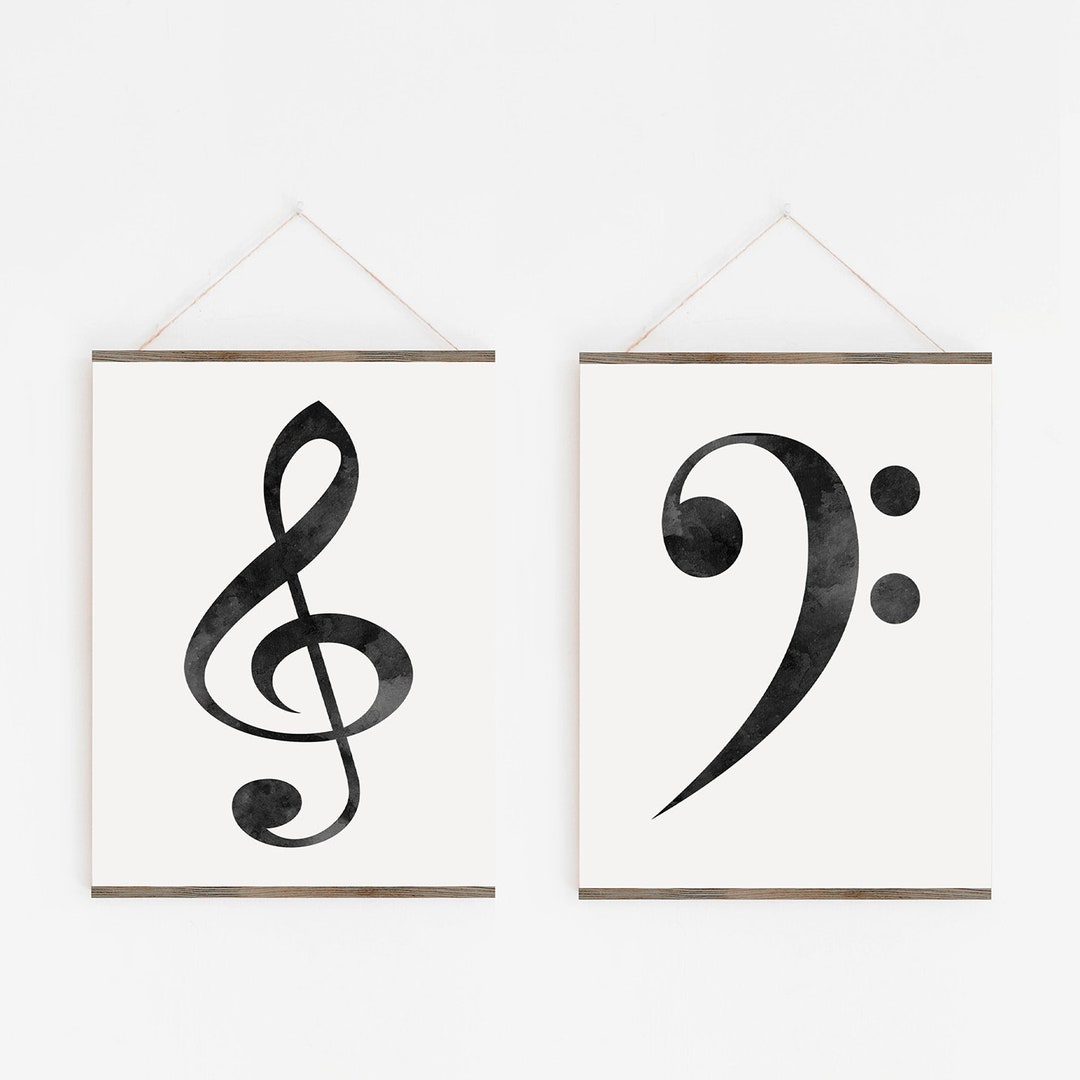 Treble and Bass Clef Art Prints, Set of 2 Music Symbols Posters, Black ...