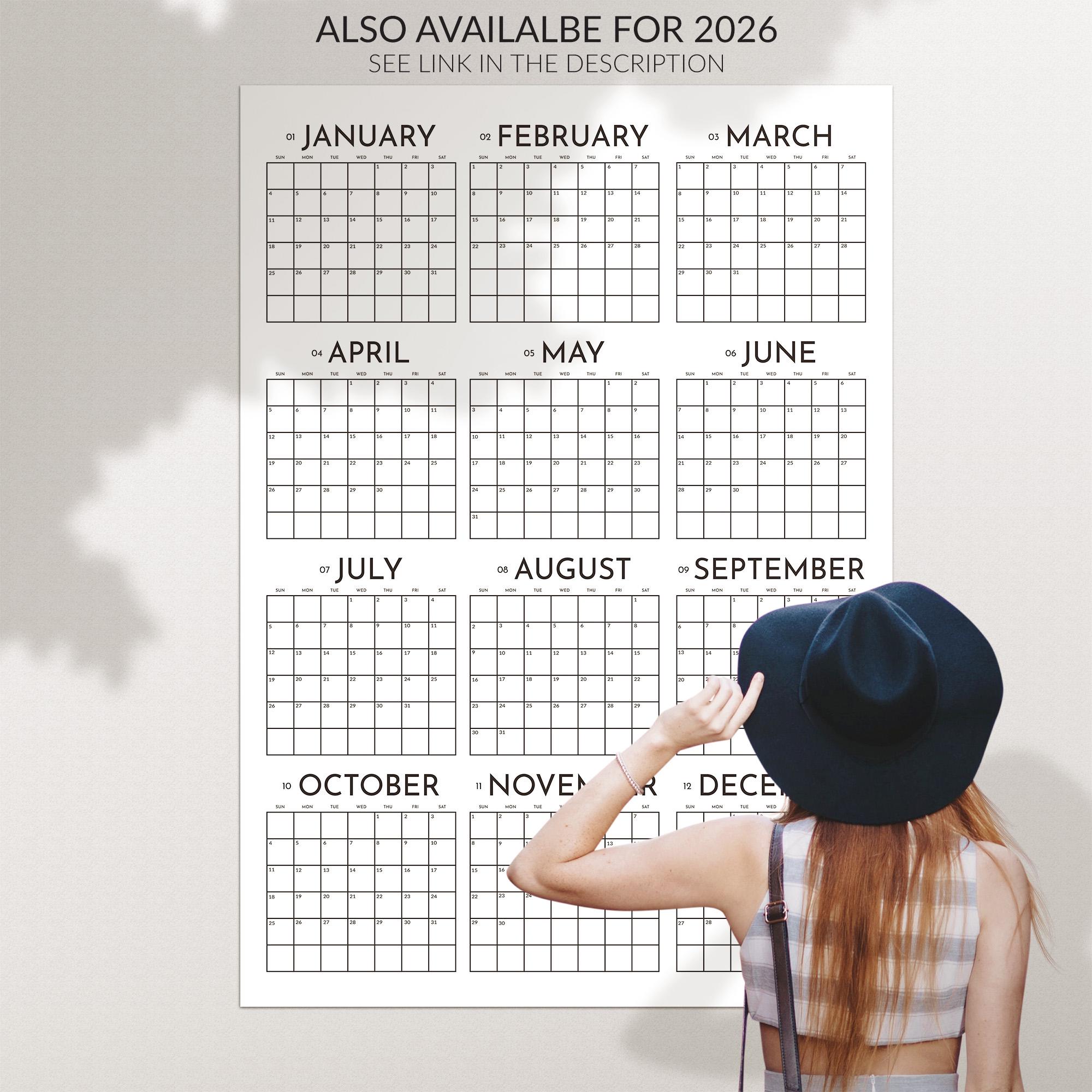 Large Undated Yearly Wall Calendar: Minimalist Year at a Glance Planner ...