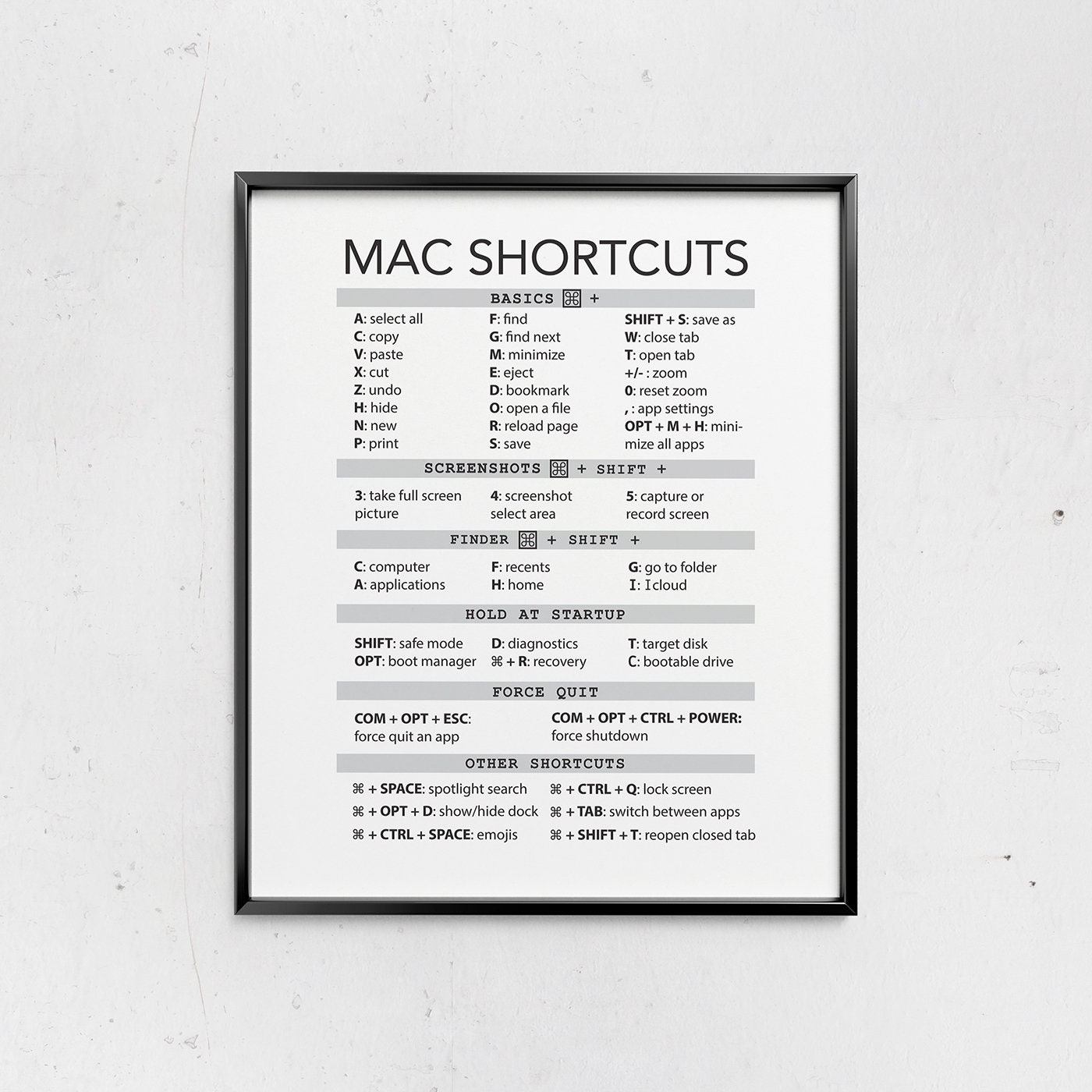 Mac Shortcuts Cheat Sheet: Printable Mac Keyboard Poster, Mac Keyboard ...