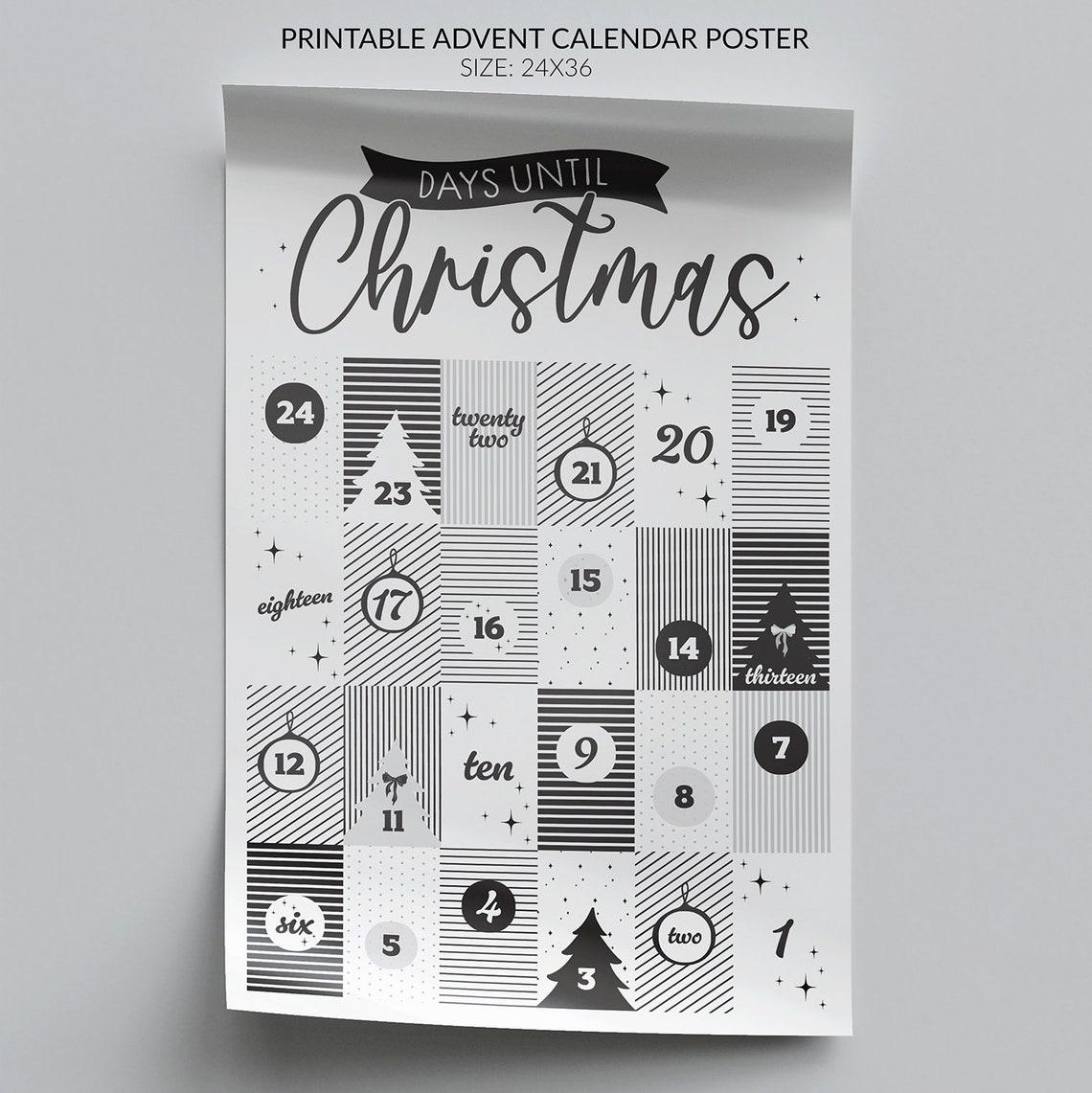 DIY Advent Calendar Poster, Christmas Countdown, 3 Card Sets (digital ...