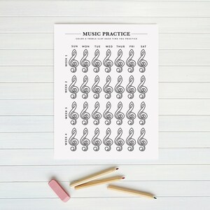 Monthly Music Practice Chart, Color in Music Practice Log, Music ...