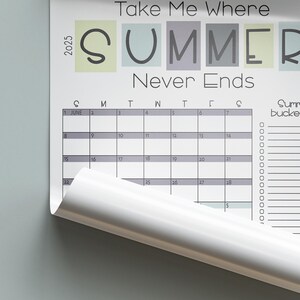 Large 2025 Summer Calendar, Big Summer Planner Poster, Bucket List ...