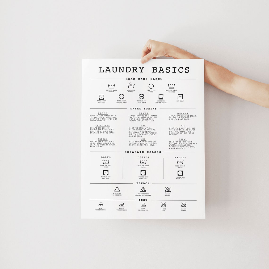 Laundry Basics Cheat Sheet Laundry Symbols Guide & Stain - Etsy