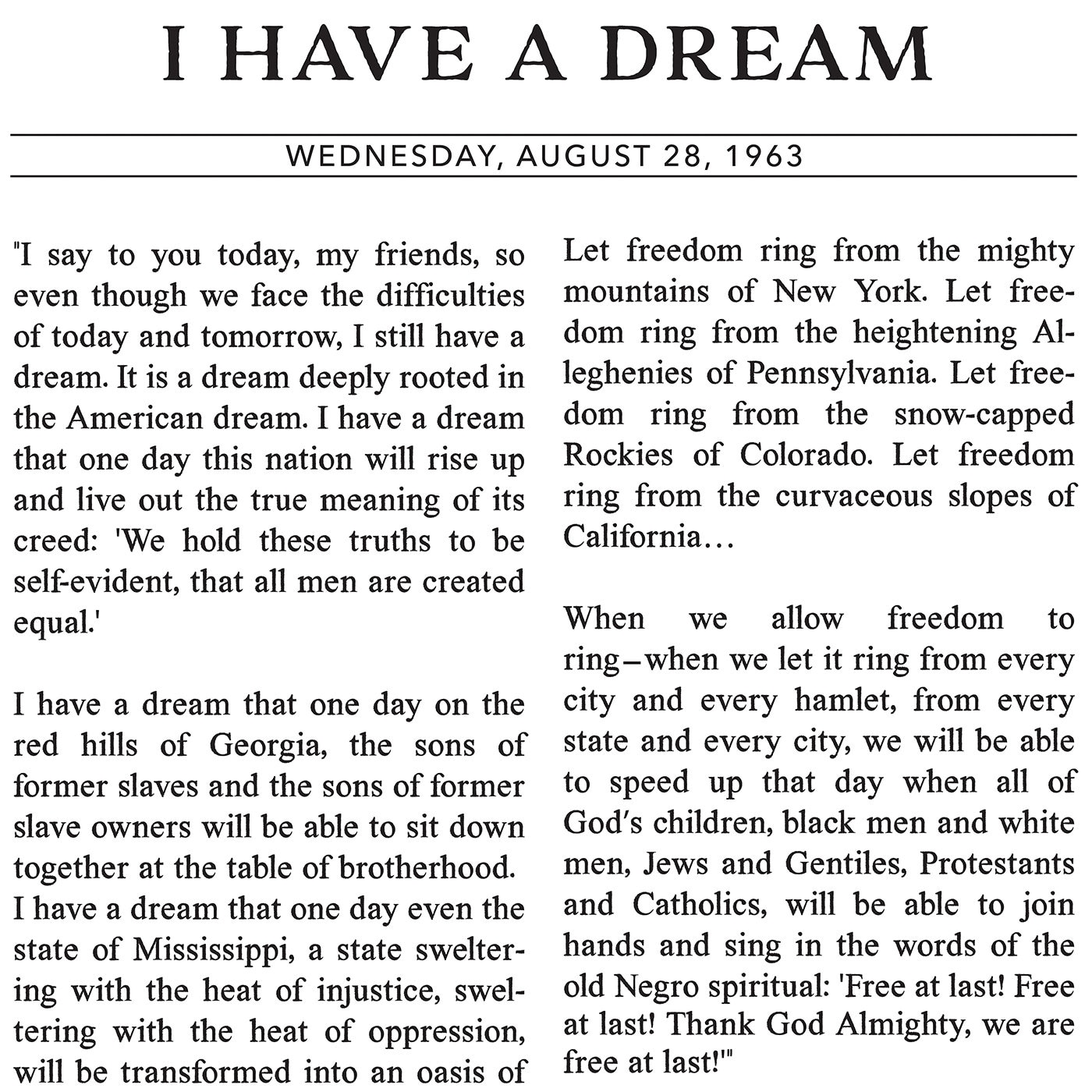 Martin Luther King Jr. I Have A Dream Speech, American History Poster ...