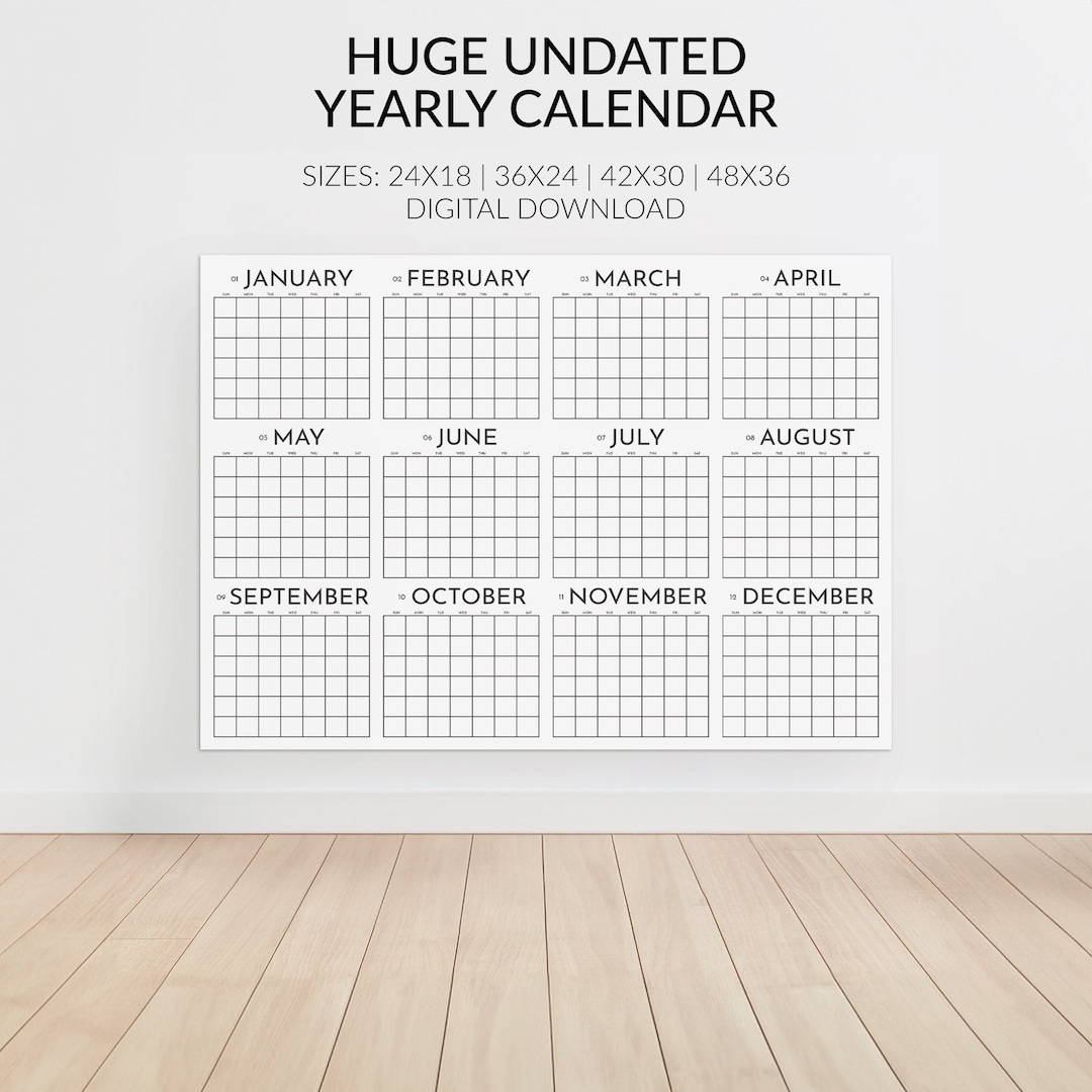 Large Horizontal Undated Wall Calendar: Year at A Glance Planner (JPG ...