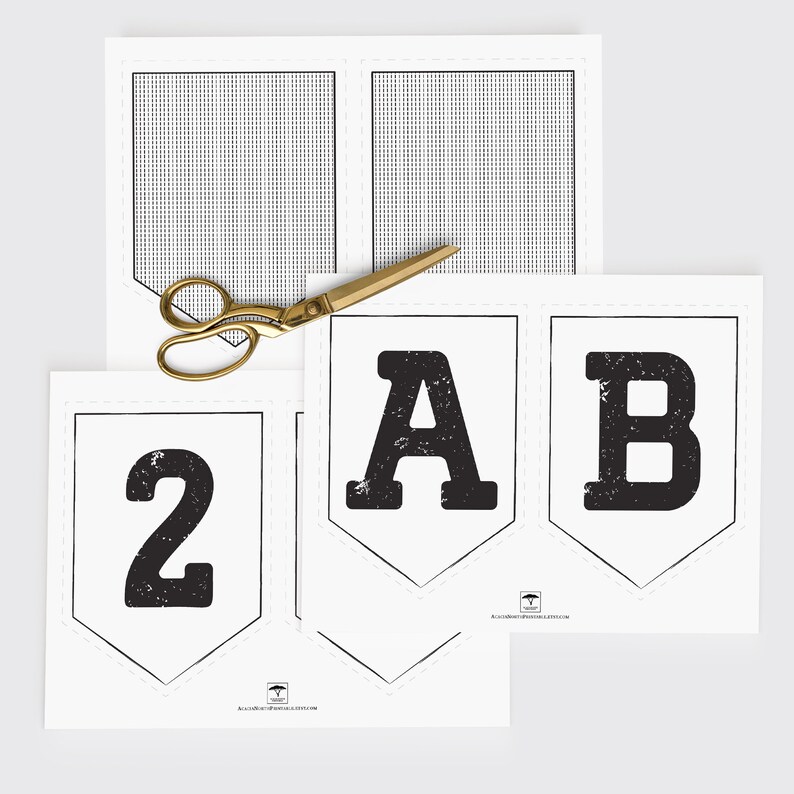 Printable Black and White Alphabet Banner: Letters, Numbers, Icons (PDF ...