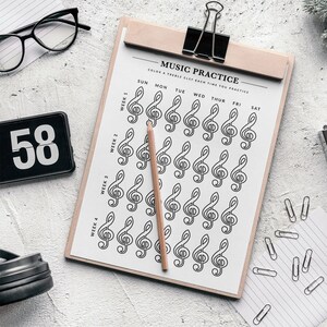 Monthly Music Practice Chart, Color in Music Practice Log, Music ...