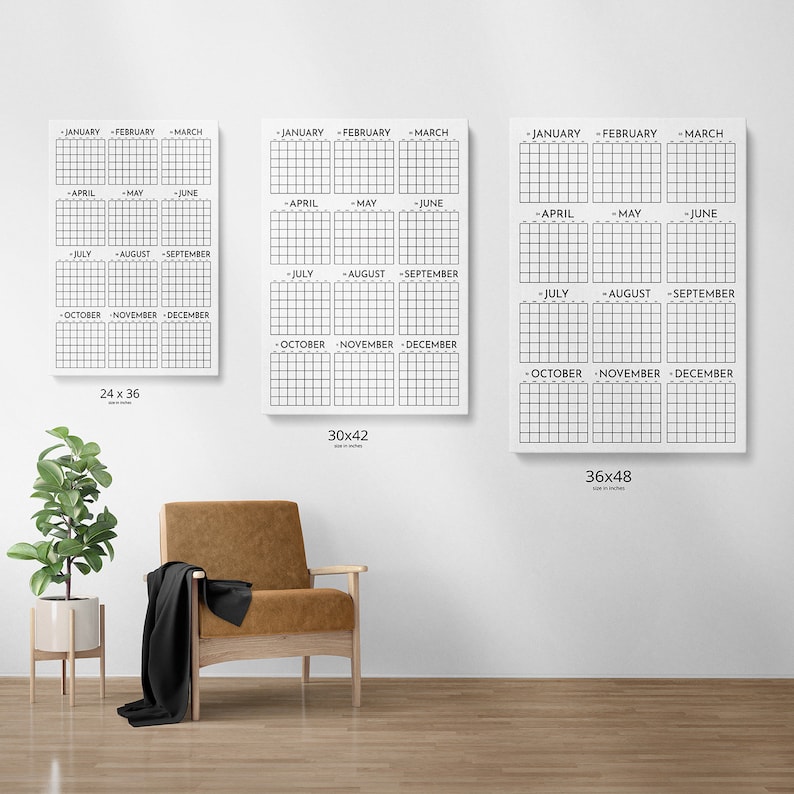 Large Undated Yearly Wall Calendar: Minimalist Year at a Glance Planner ...