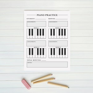 Piano Practice Chart, Printable Piano Practice Log, Piano Teacher ...