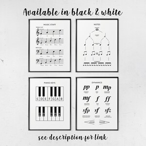 Music Theory Posters Set of 4, Piano Keys, Music Note Values, Music ...