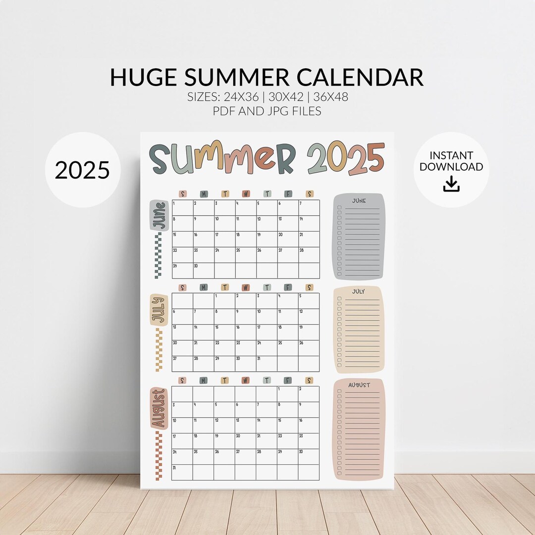 Large Summer 2025 Calendar, Big Summer Planner Poster, Checkoff for ...
