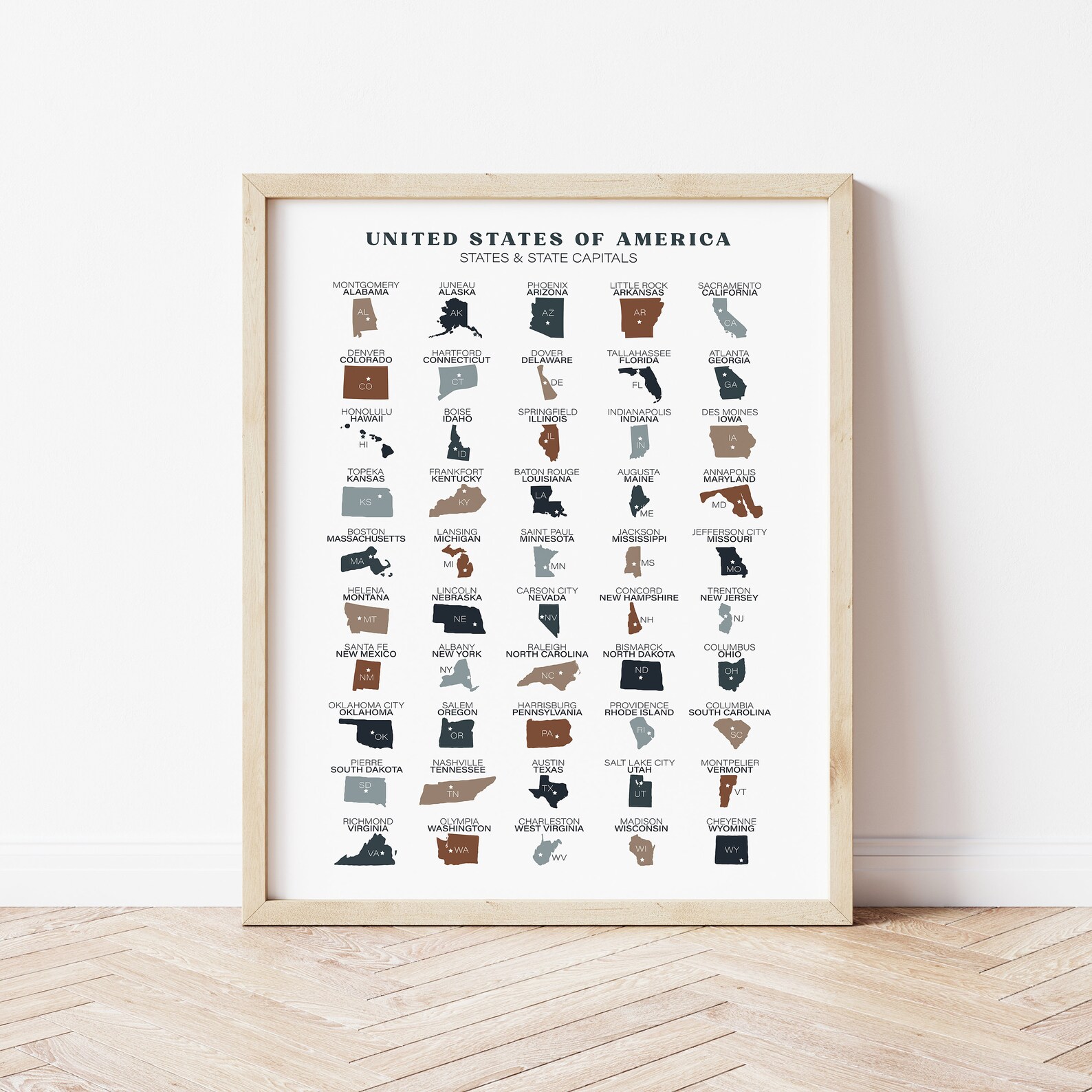 USA State Capitals Poster United States Capitals Chart - Etsy