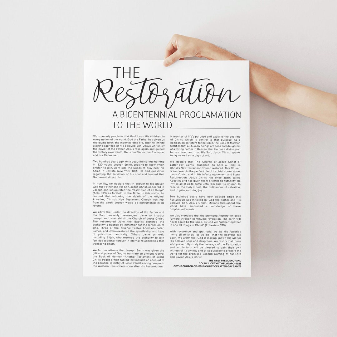 The Restoration Proclamation Printable, LDS Printable Wall Art, Latter ...