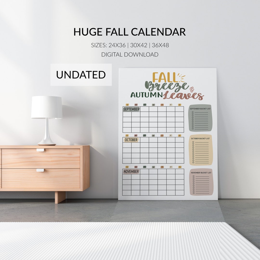 Large Undated Fall Calendar Giant Fall Planner Poster Bucket - Etsy