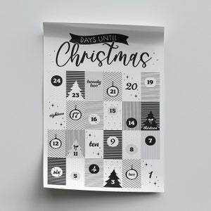 Huge Printable Christmas Countdown Poster, Big Black and White Advent ...