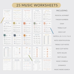 Beginner Music Theory Worksheets: 25-page Practice Sheets for Notes on ...