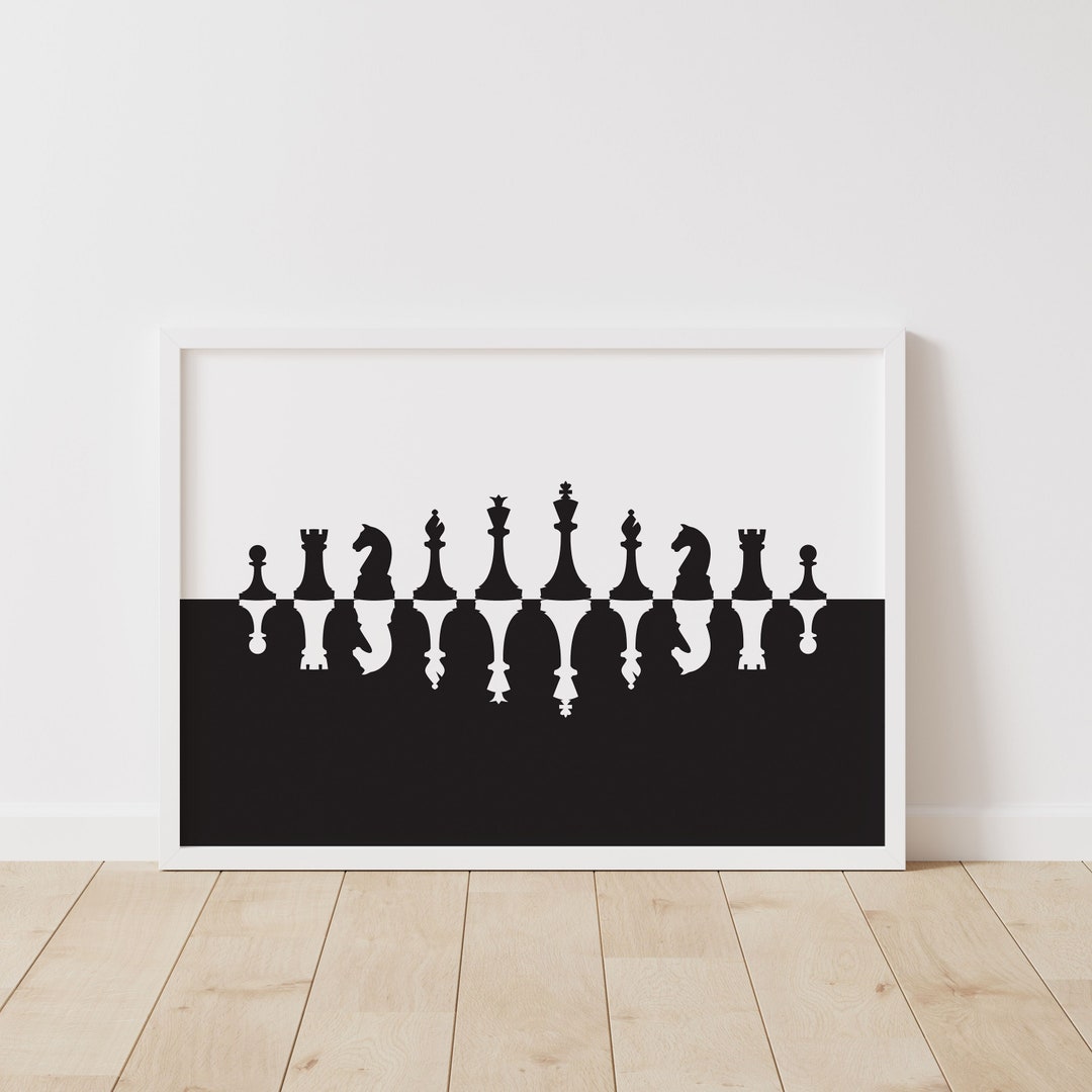 Chess Pieces Art Print Horizontal Black and White Chess Print - Etsy
