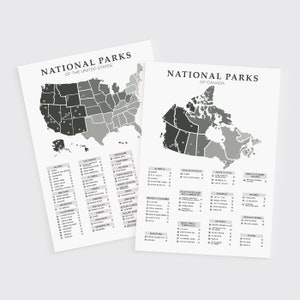 US & Canada National Parks Map and Checklist Poster Set, 63 US National ...