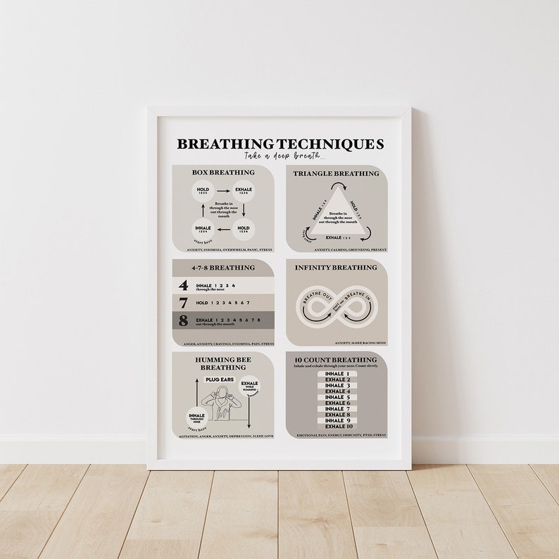 Printable Breathing Techniques Poster: Neutral Deep Breathing Guide ...