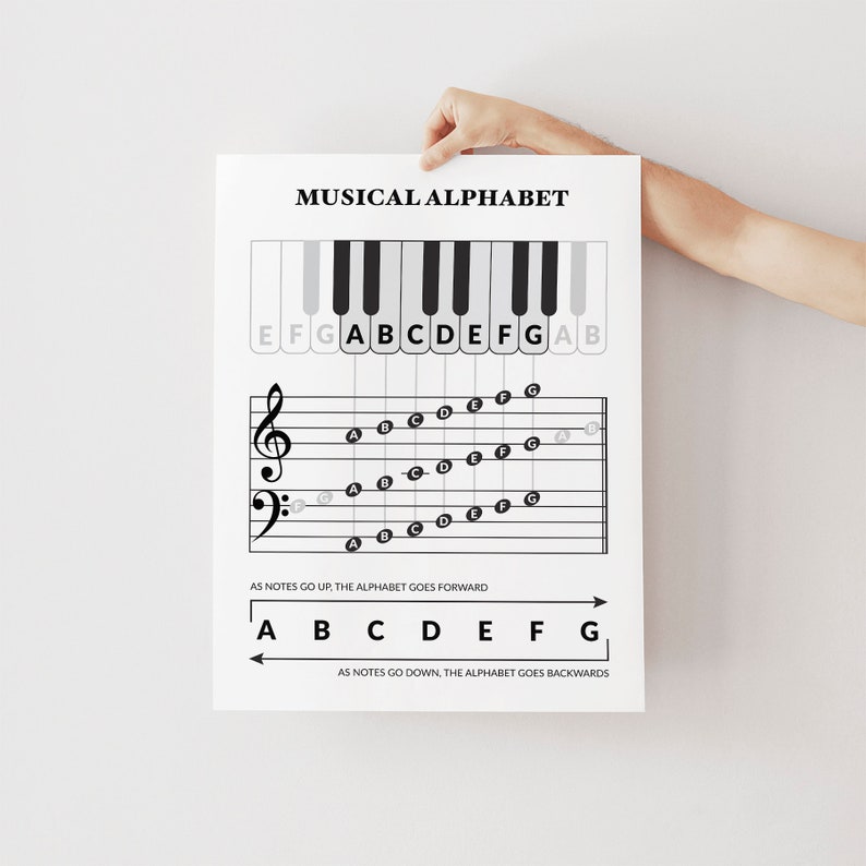 Beginner Piano Notes Chart: Musical Alphabet ABCDEFG Guide, Music ...