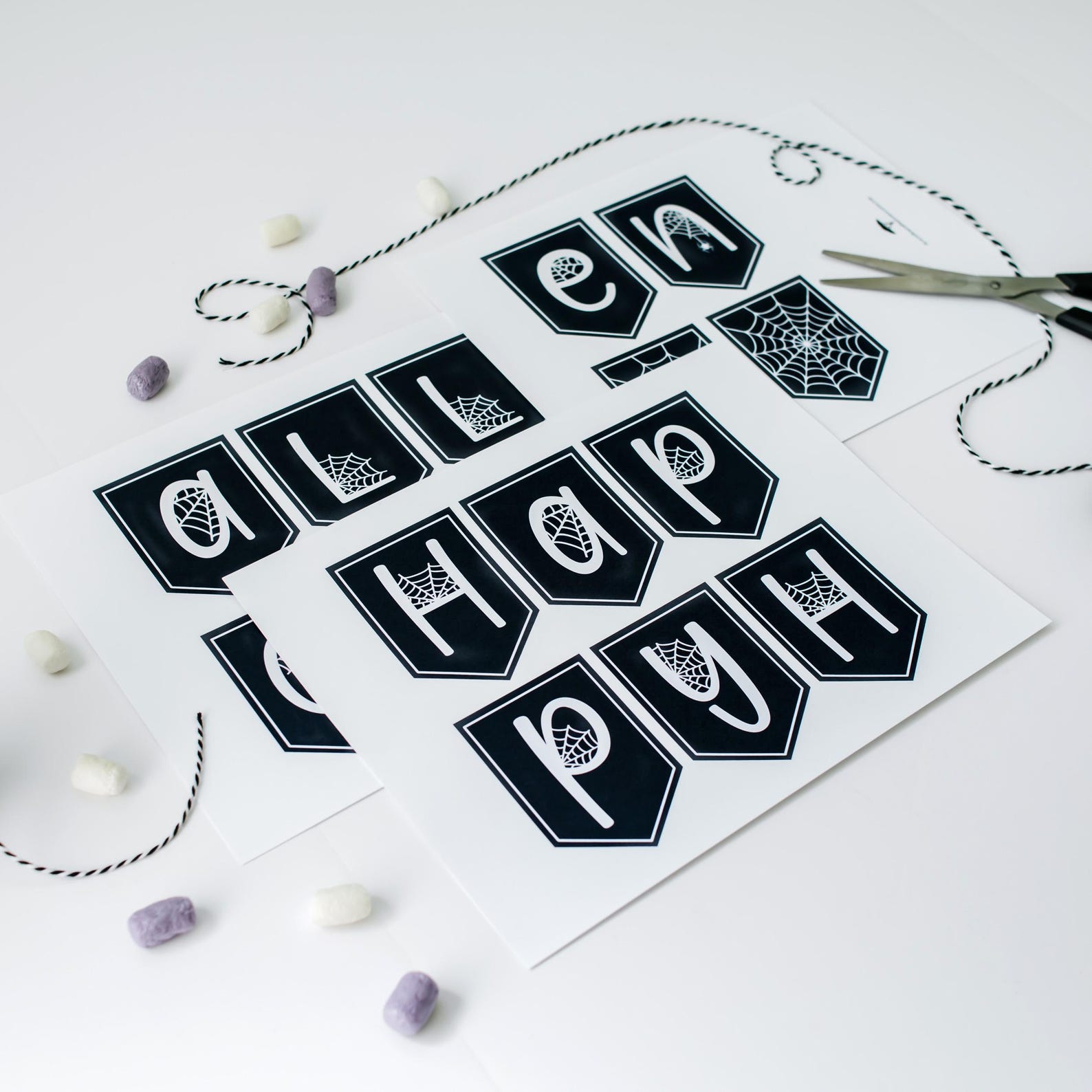 Printable Happy Halloween Banner, Black and White Spider Web Letters ...