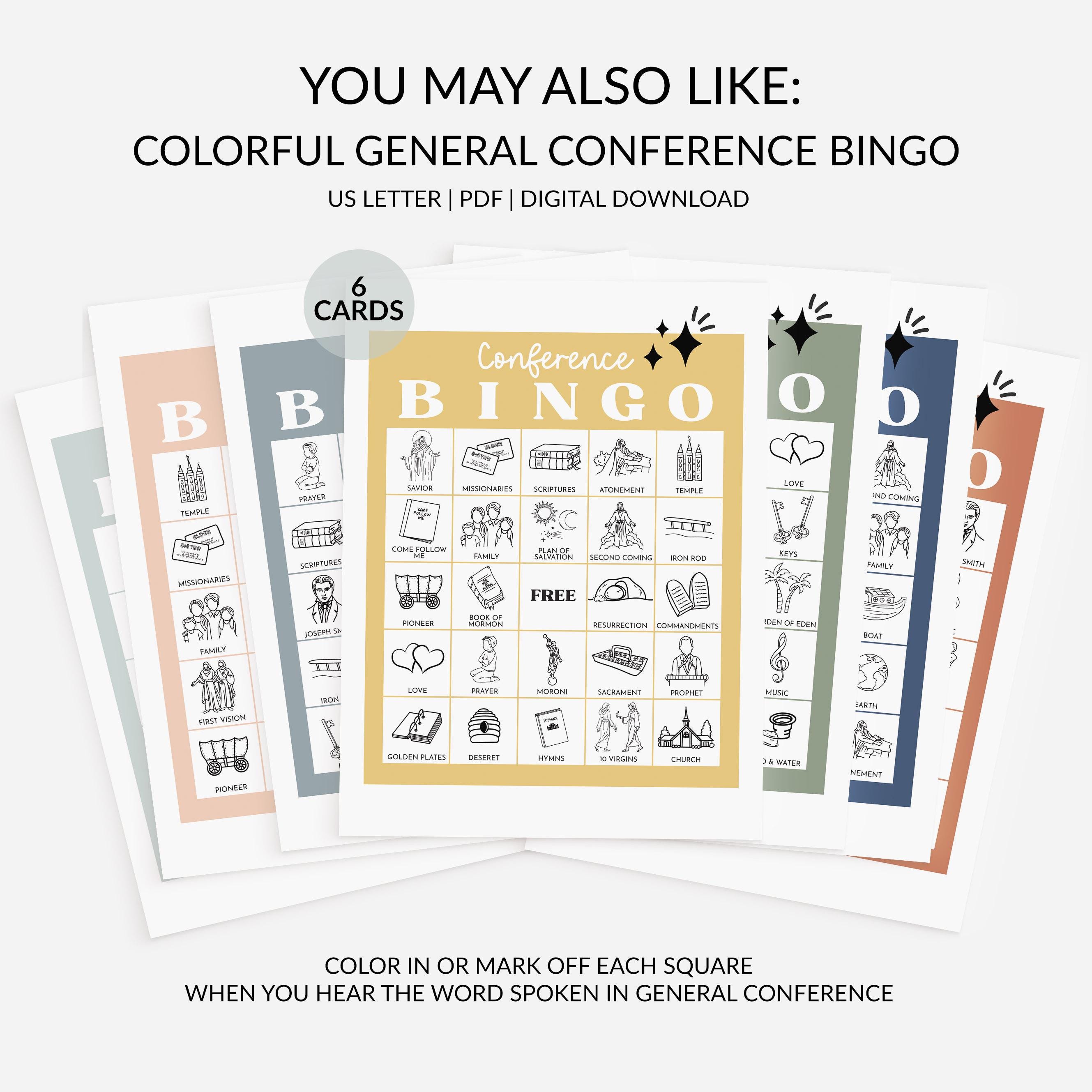 Printable LDS General Conference Bingo Cards: Primary Kids Color or ...