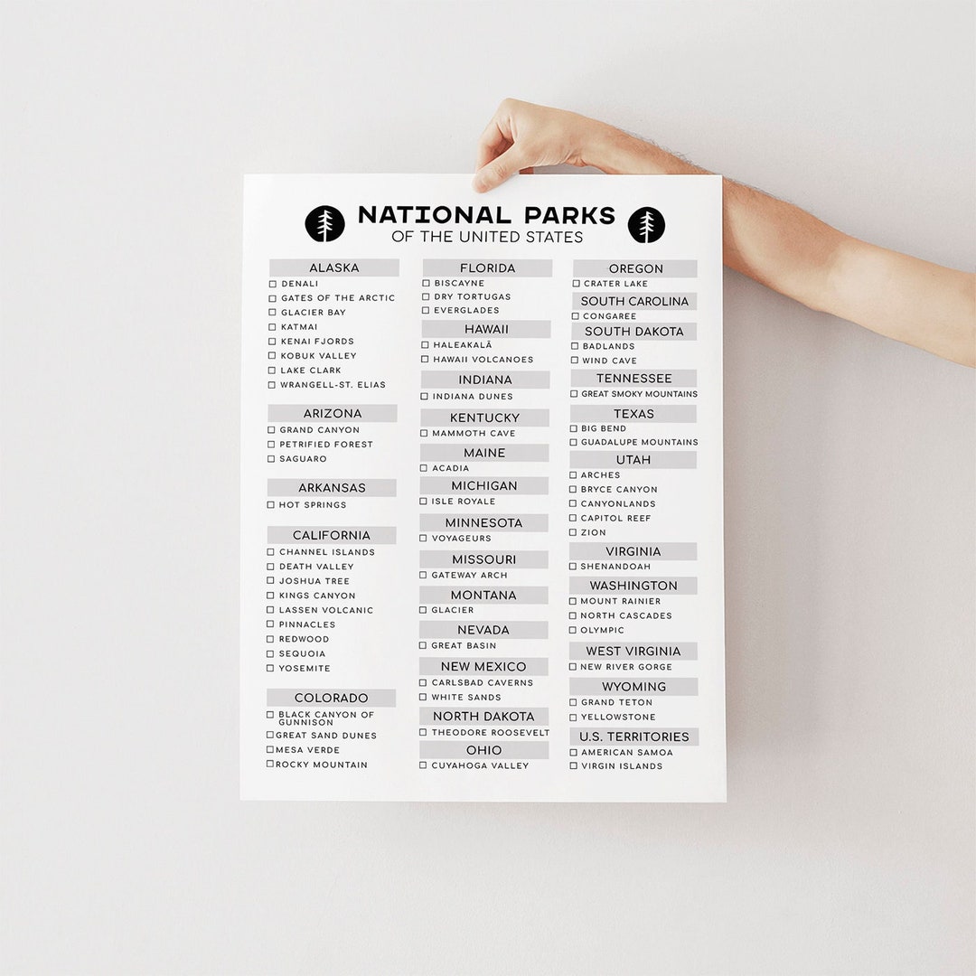 US National Parks Checklist Printable, 63 National Parks in the United ...