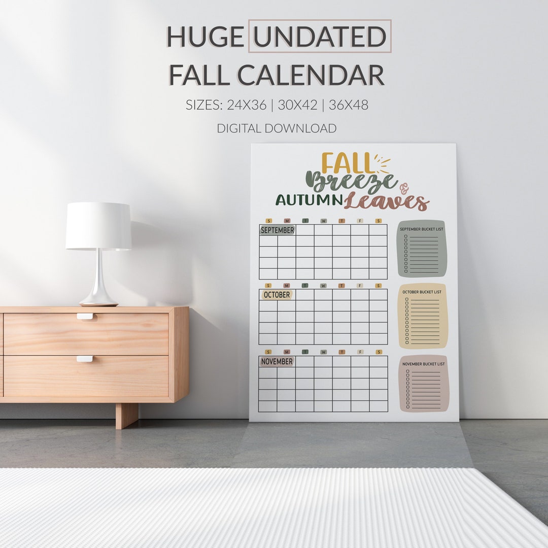 Large Undated Fall Calendar Giant Fall Planner Poster Bucket - Etsy