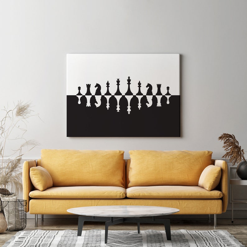 Chess Pieces Art Print Horizontal Black and White Chess Print - Etsy