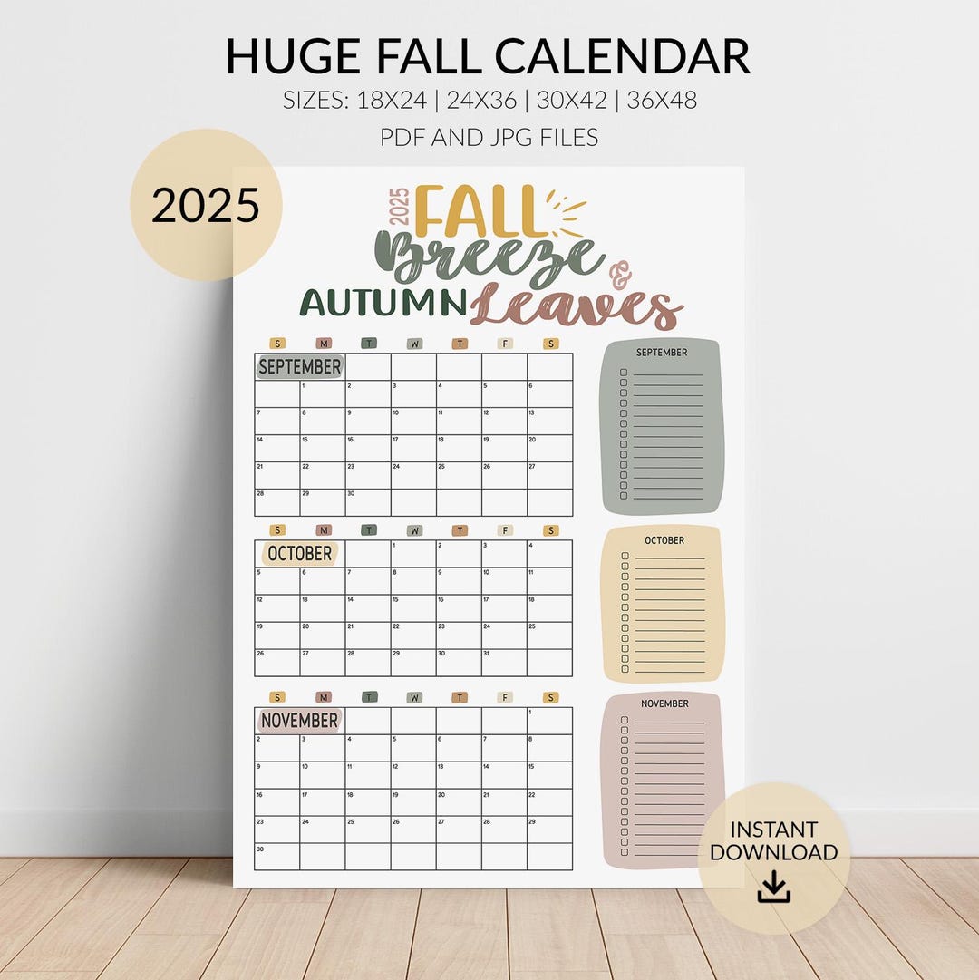 Large 2025 Fall Calendar, Big Wall Calendar, Months Sept-nov, Monthly ...