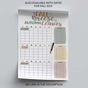 Large Undated Fall Calendar, Giant Fall Planner Poster, Bucket List ...
