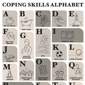 Neutral Coping Skills Alphabet Poster, A-Z Coping Techniques and ...