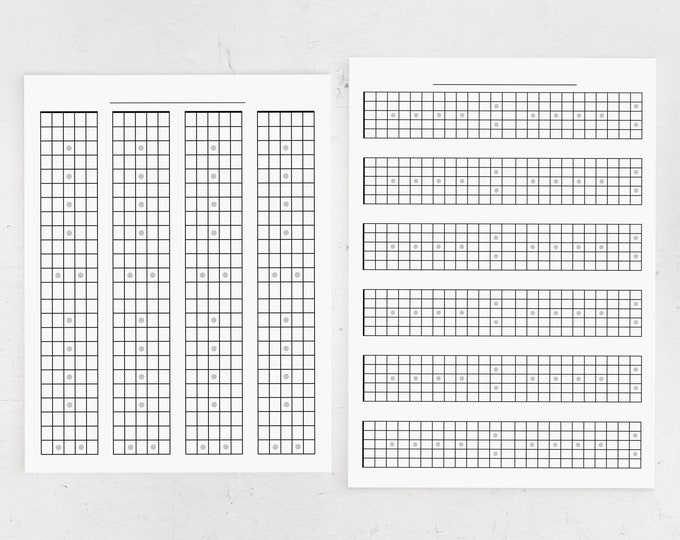Printable Blank Guitar Fretboard Chart Neck Diagram Teacher Student ...
